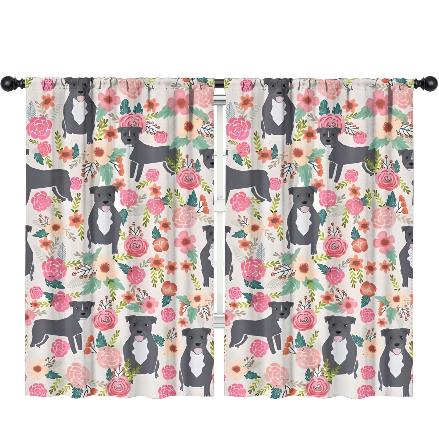 Blackout Kids Curtains,Boston Terrier Dog with Flower Childrens ...