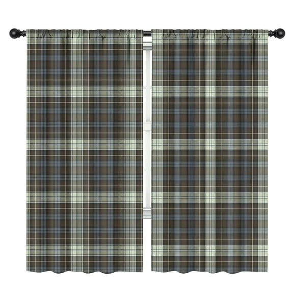 Blackout Kids Curtains,Brown Blue Checkerboard Checkered Pattern ...