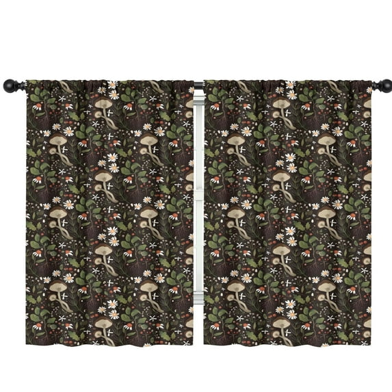 Blackout Kids Curtains,Brown Mushroom Daisy Dark Pattern Childrens ...