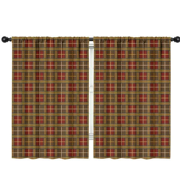 Blackout Kids Curtains,Brown Red Yellow Plaid Checkered Pattern ...