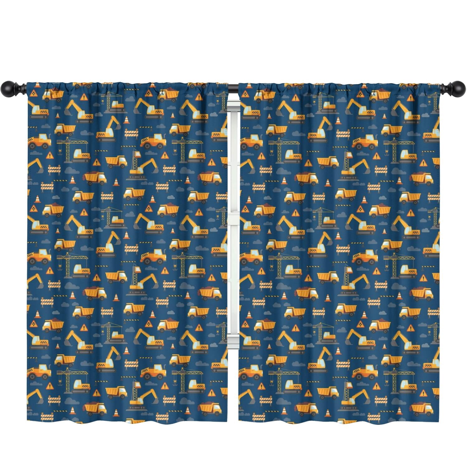 Blackout Kids Curtains,Cartoon Construction Vehicles Barriers Childrens ...