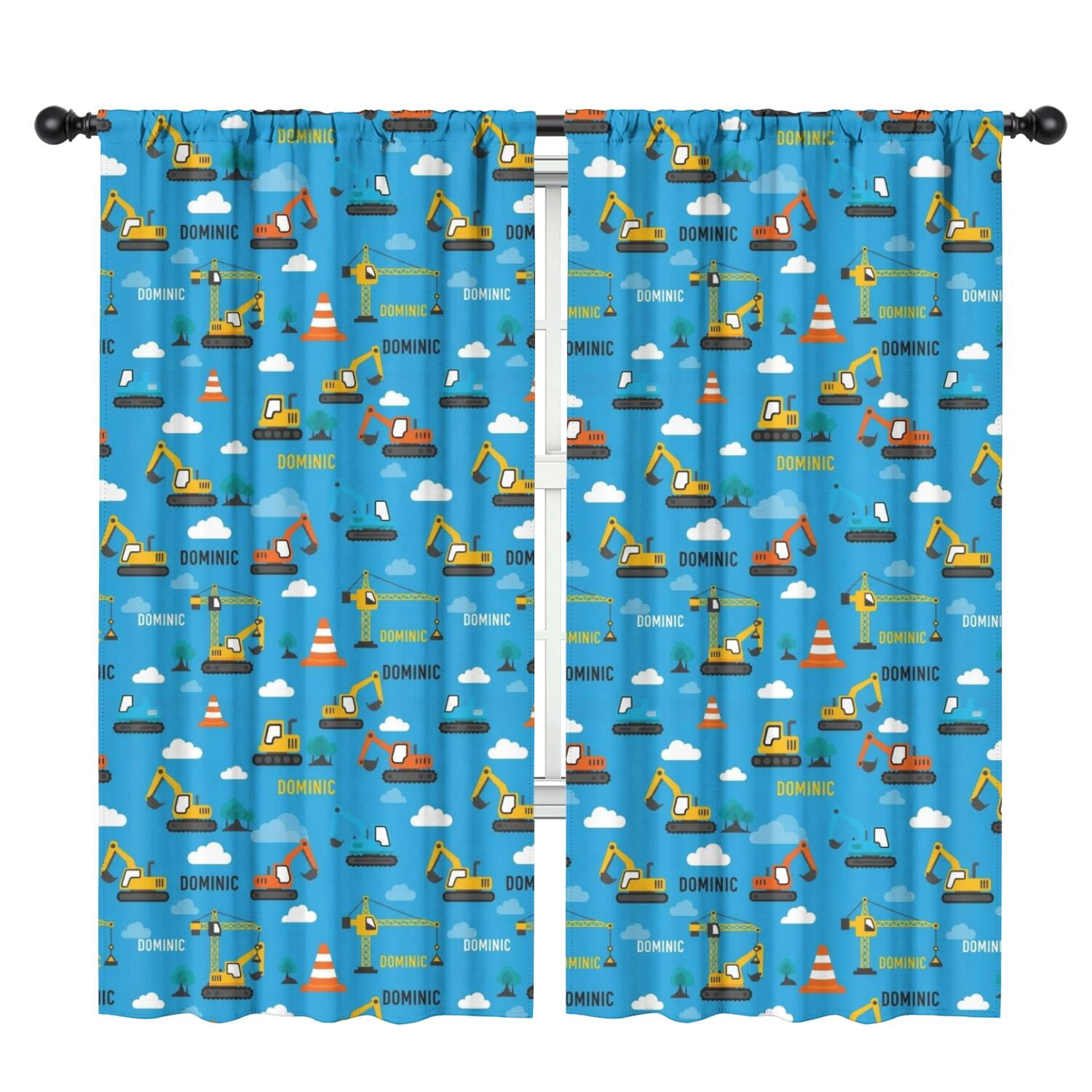Blackout Kids Curtains,Cartoon Construction Vehicles Cones Childrens ...
