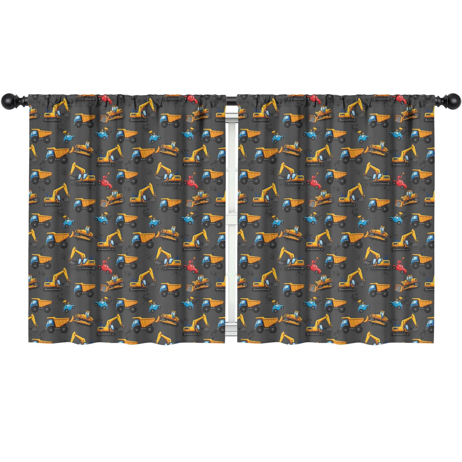 Blackout Kids Curtains,Cartoon Construction Vehicles Cranes Childrens ...