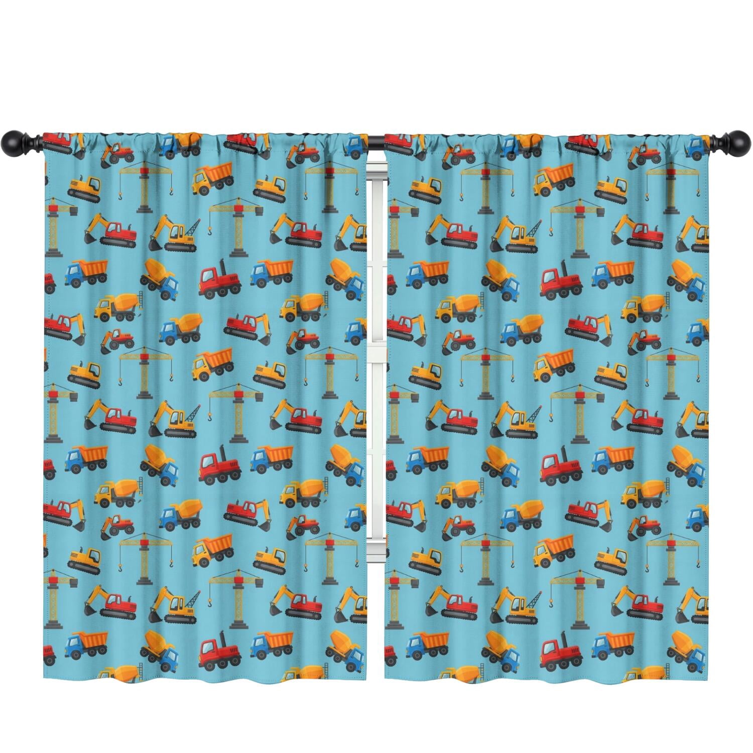 Blackout Kids Curtains,Cartoon Construction Vehicles Cranes Childrens ...
