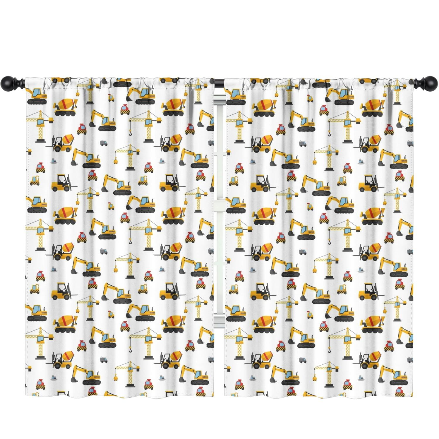 Blackout Kids Curtains,Cartoon Construction Vehicles Mixers White ...