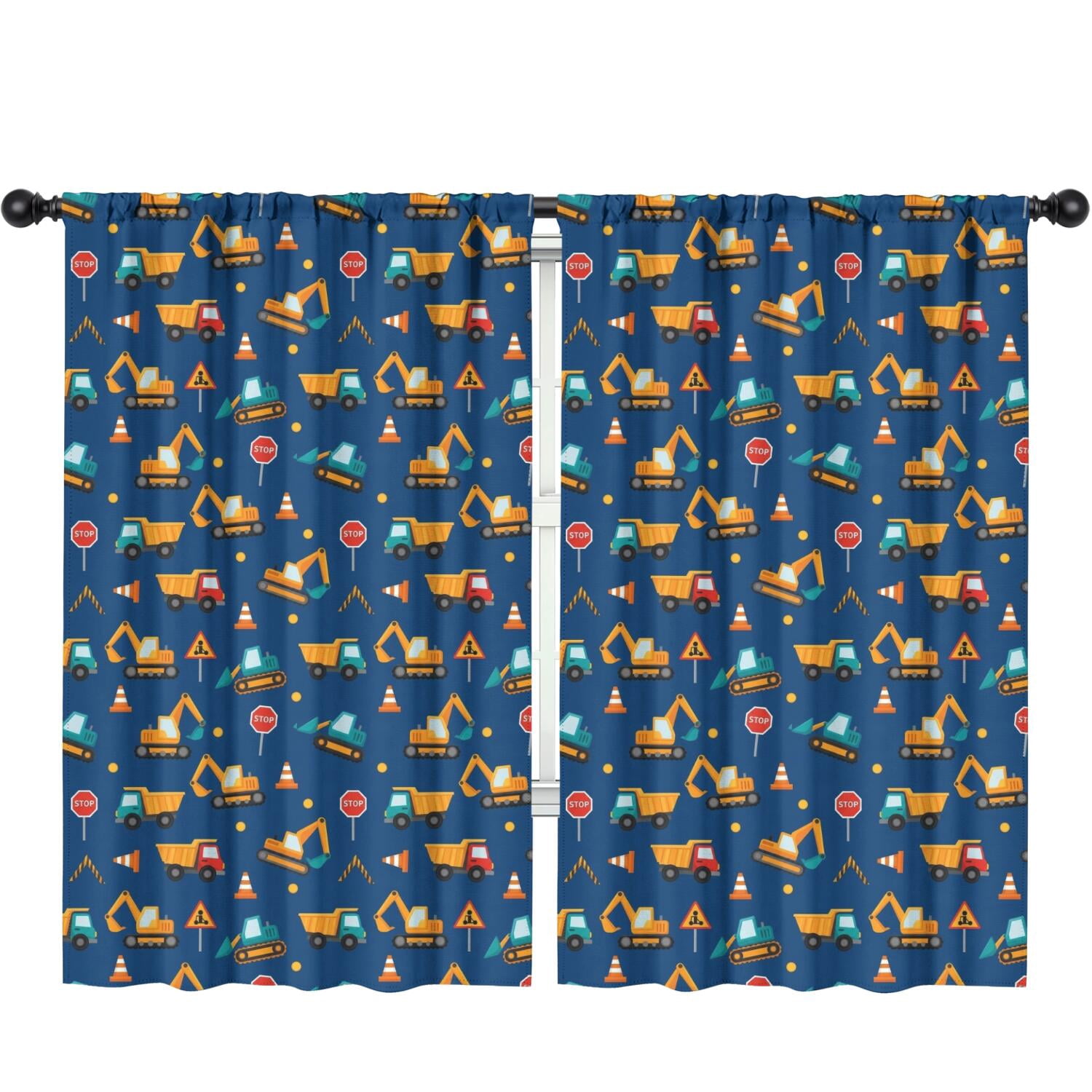 Blackout Kids Curtains,Cartoon Construction Vehicles Road Cones ...