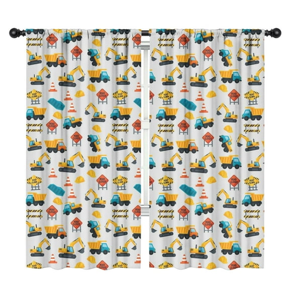Blackout Kids Curtains,Cartoon Construction Vehicles Road Signs ...
