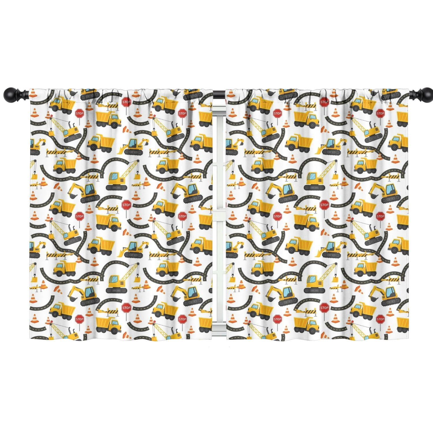Blackout Kids Curtains,Cartoon Construction Vehicles Roads Childrens ...