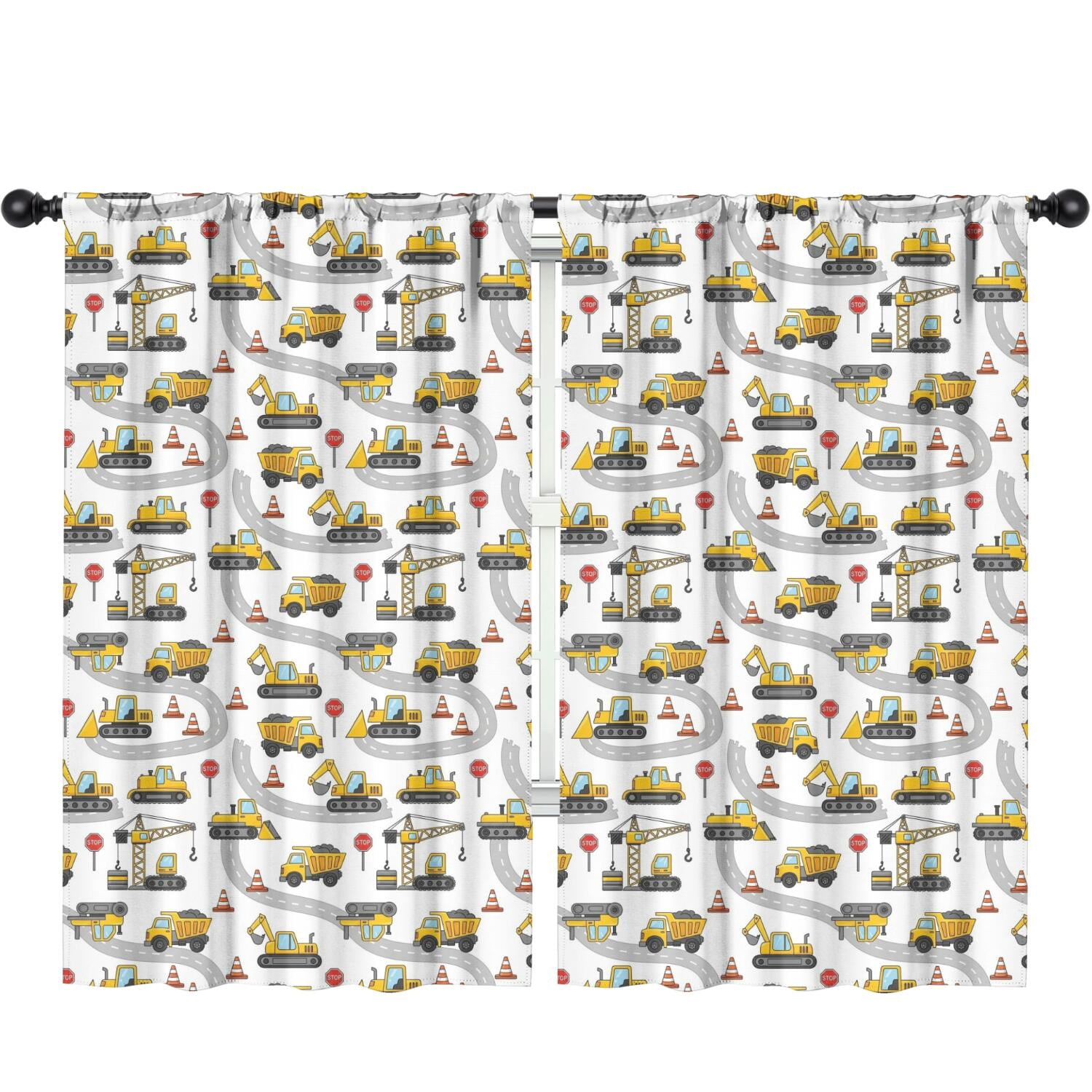 Blackout Kids Curtains,Cartoon Construction Vehicles Roads Childrens ...
