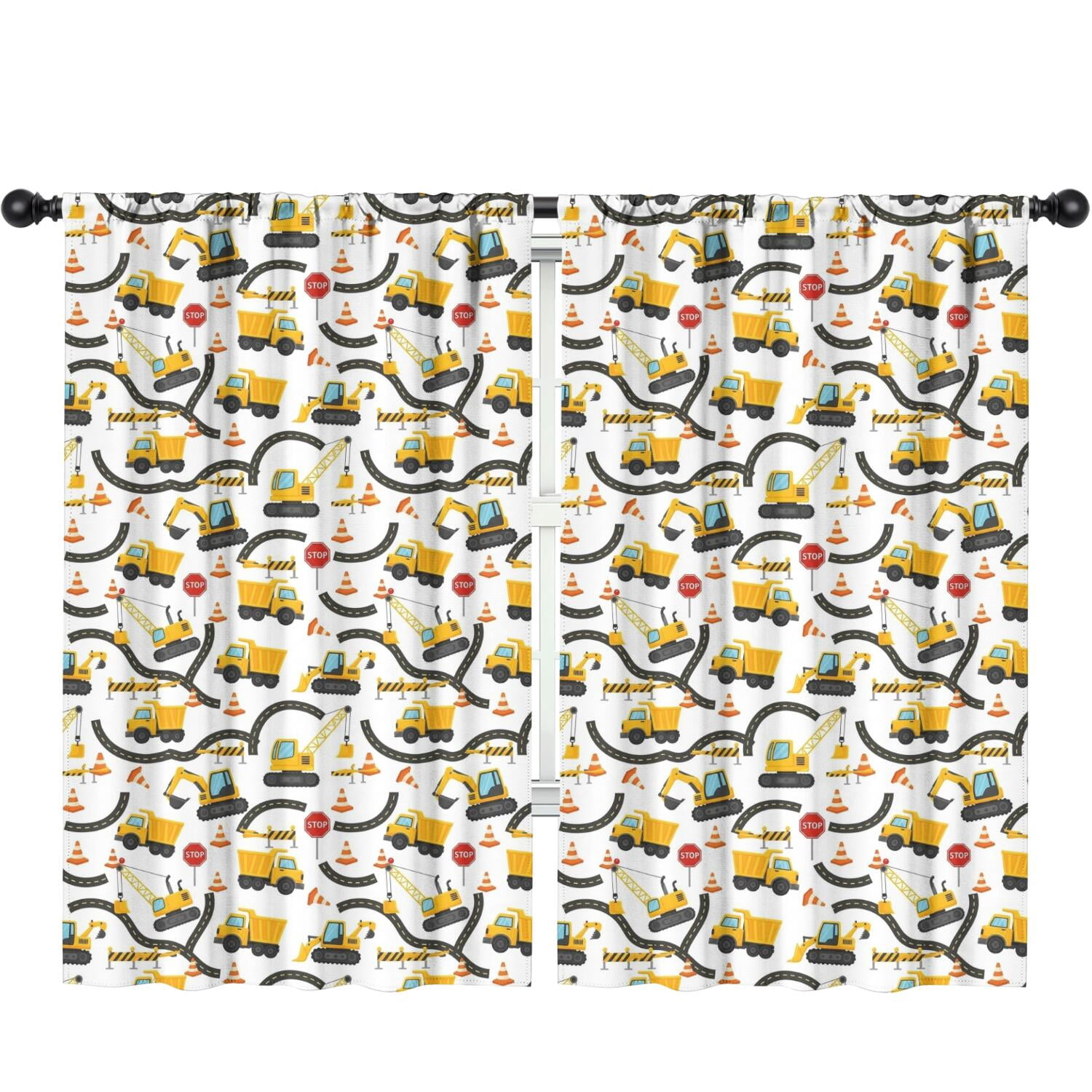 Blackout Kids Curtains,Cartoon Construction Vehicles Roads Childrens ...