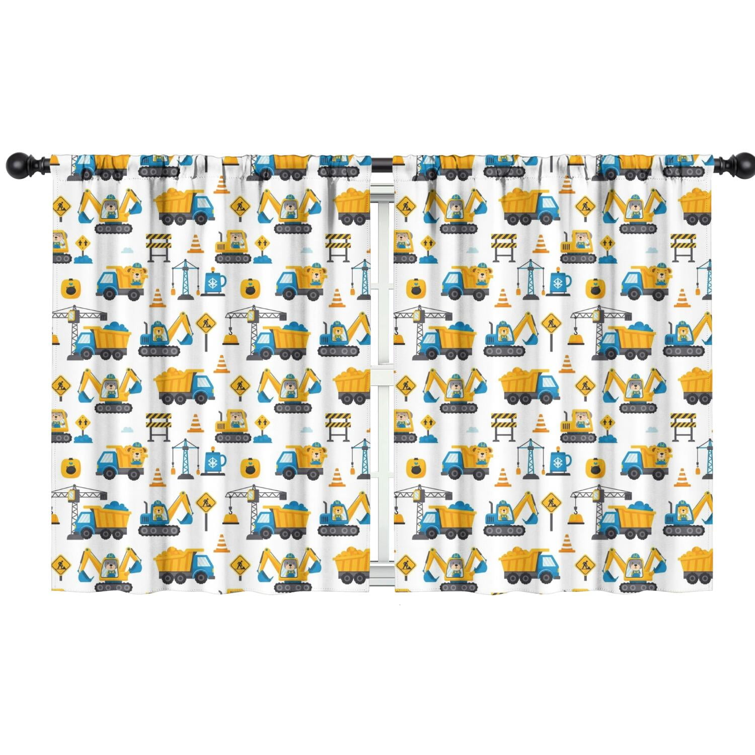 Blackout Kids Curtains,Cartoon Construction Vehicles Safety Signs Childrens Insulated Curtains ...