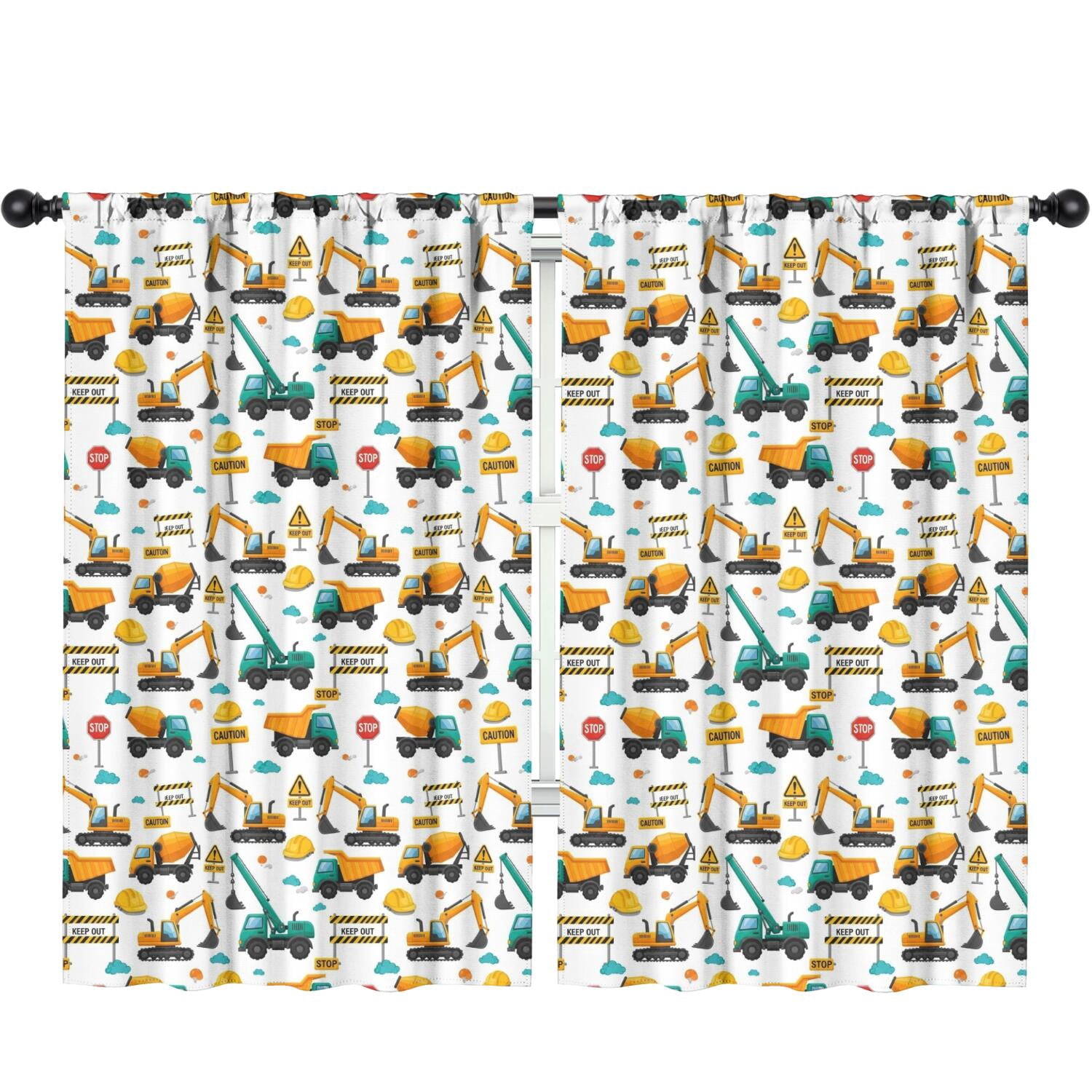 Blackout Kids Curtains,Cartoon Construction Vehicles Safety Signs ...