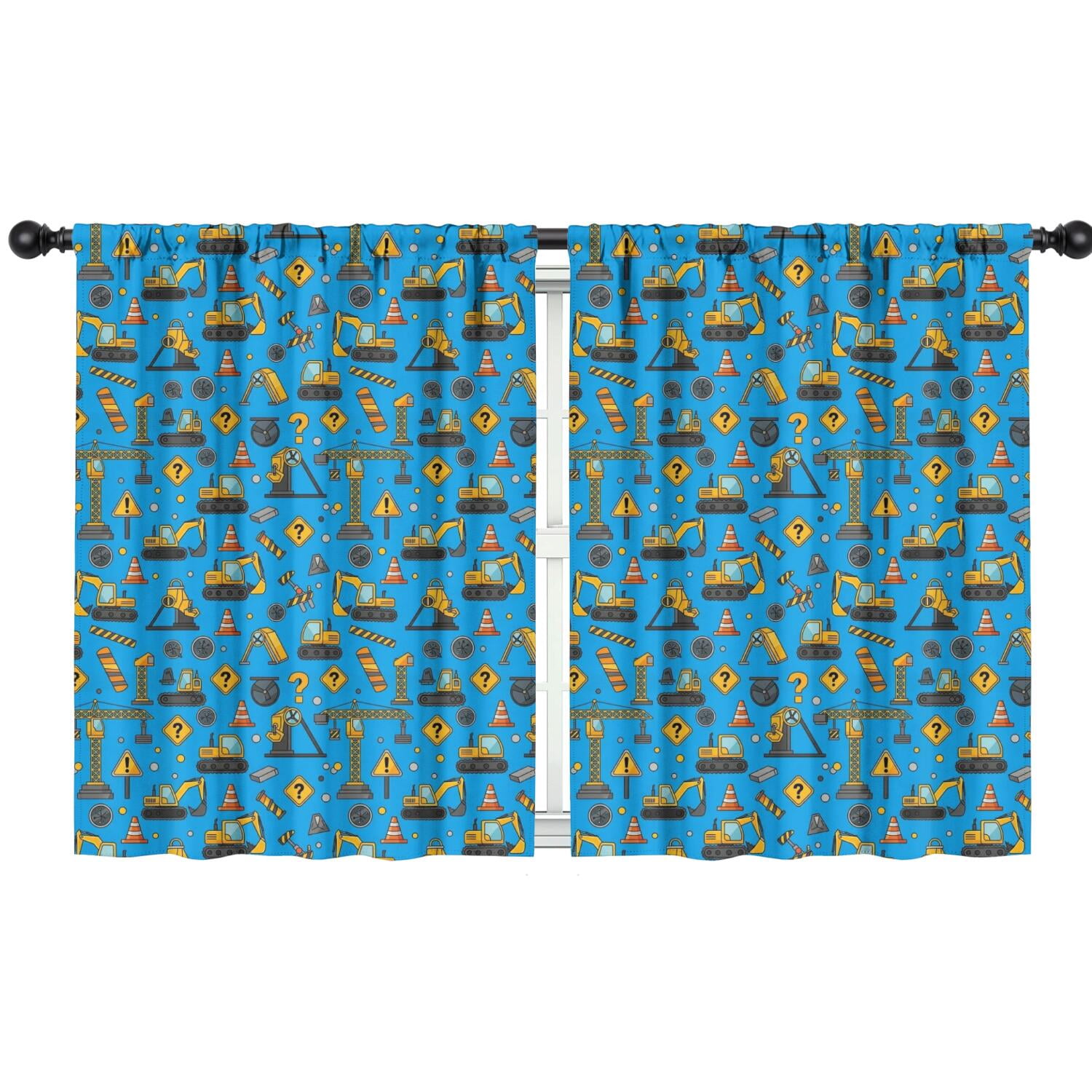 Blackout Kids Curtains,Cartoon Construction Vehicles Signs Blue Pattern ...