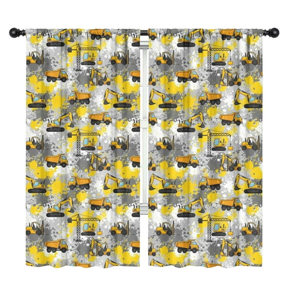 Blackout Kids Curtains,Cartoon Construction Vehicles Splashes Childrens ...
