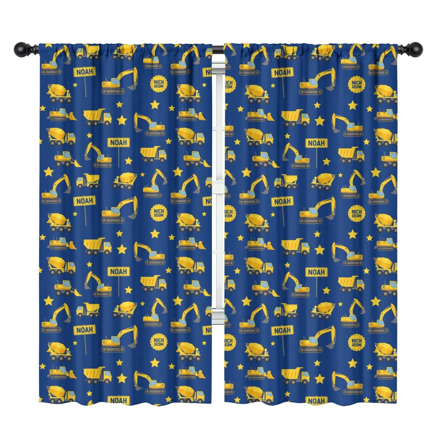 Blackout Kids Curtains,Cartoon Construction Vehicles Stars Childrens ...