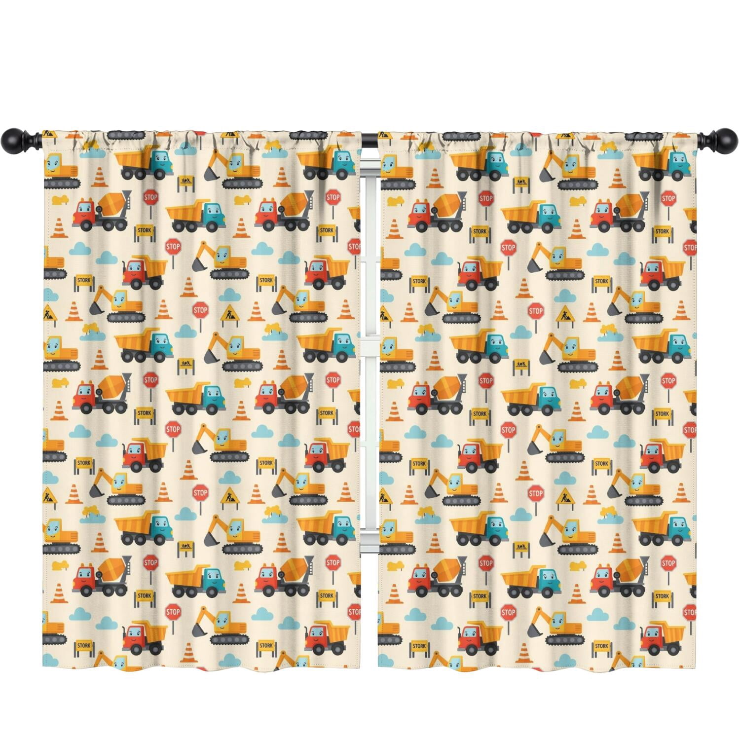 Blackout Kids Curtains,Cartoon Construction Vehicles Traffic Cones ...