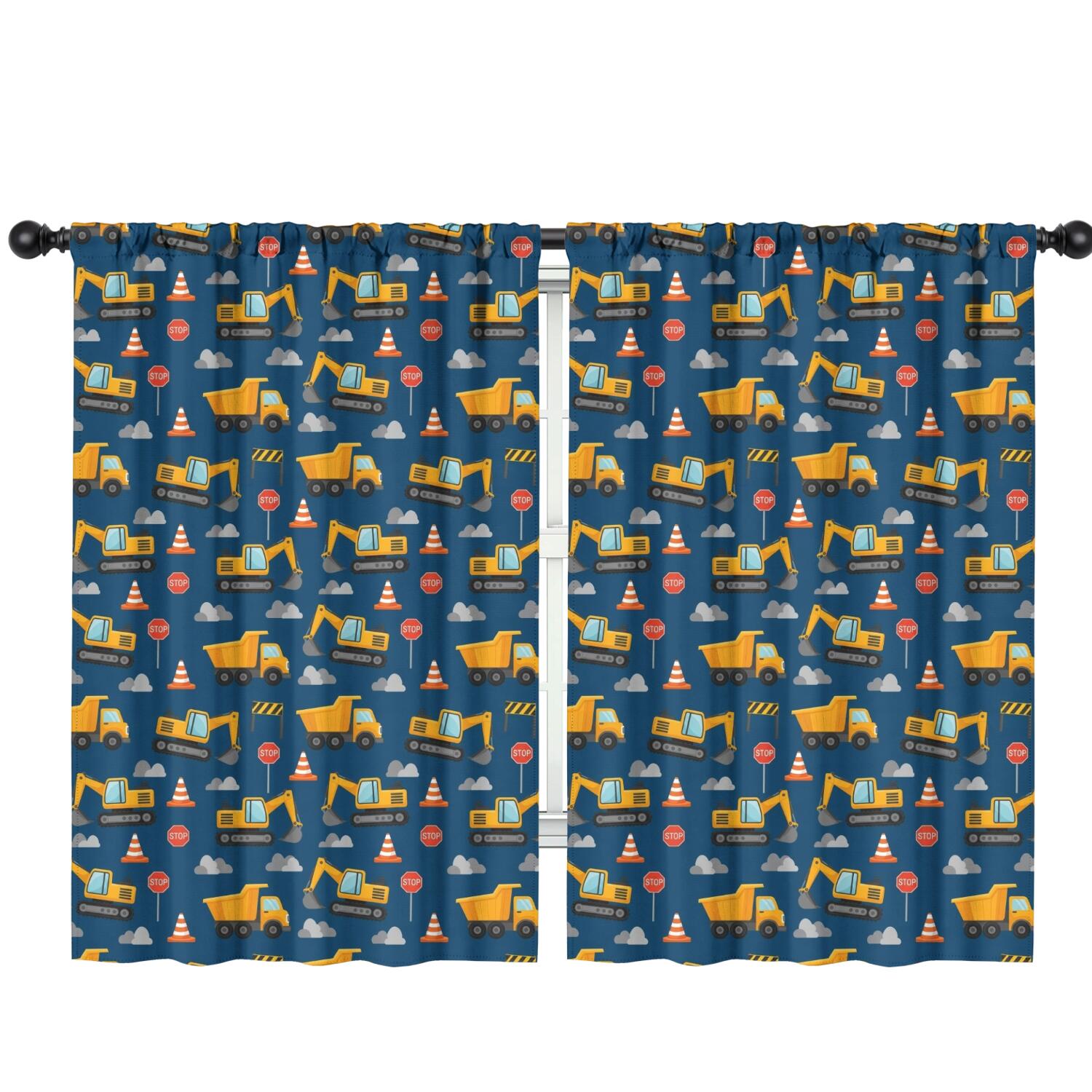 Blackout Kids Curtains,Cartoon Construction Vehicles Traffic Signs ...