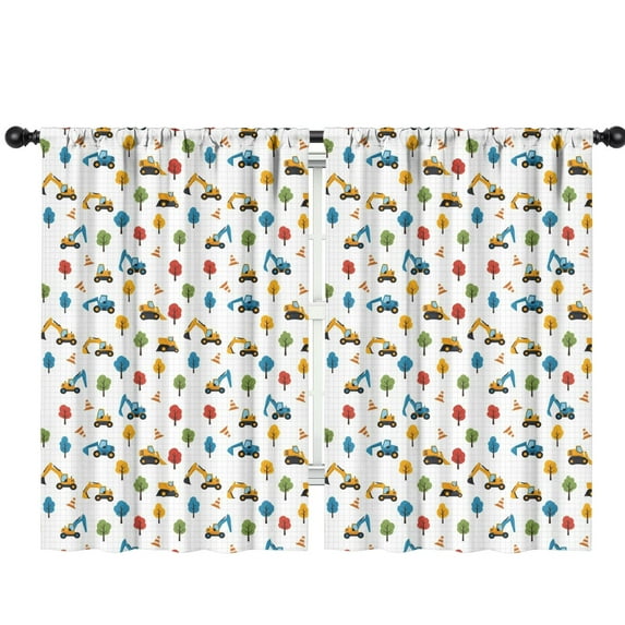 Blackout Kids Curtains,Cartoon Construction Vehicles Trees Childrens ...