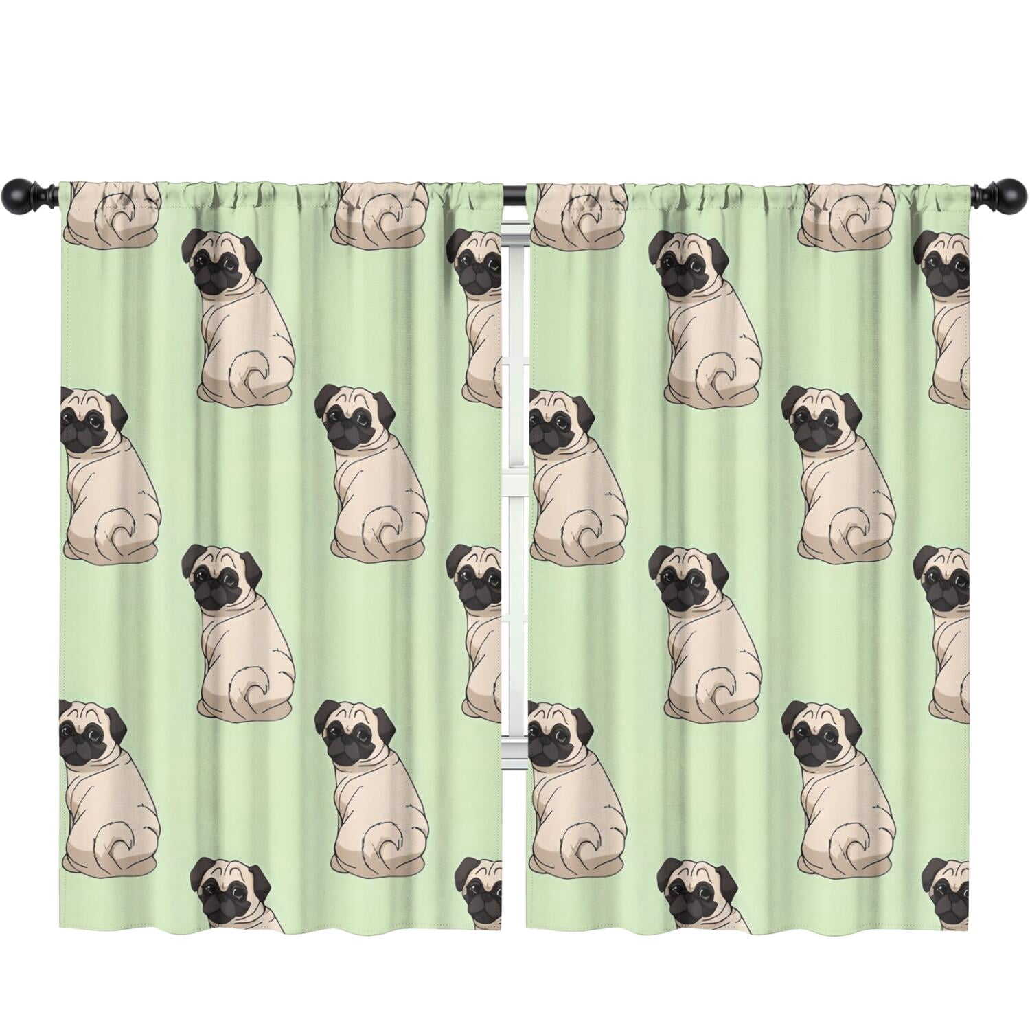 Blackout Kids Curtains,Cartoon Pug Dog Childrens Insulated Curtains Set ...