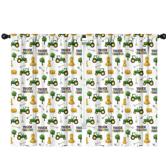 Blackout Kids Curtains,Cartoon Tractors Hay Bales White Pattern ...
