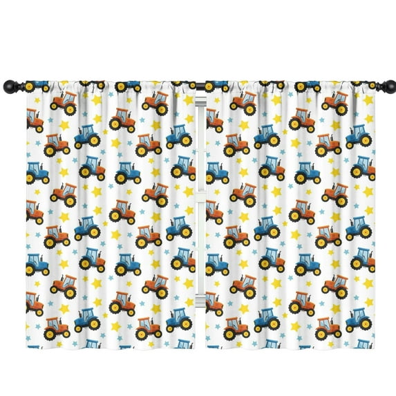 Blackout Kids Curtains,Cartoon Tractors Stars White Pattern Childrens ...