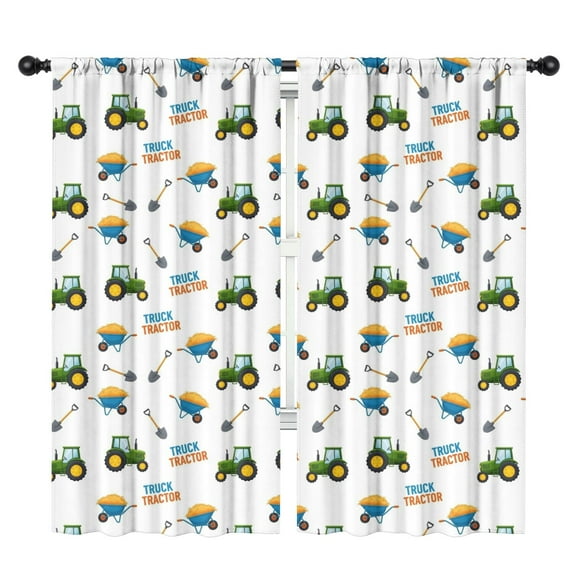 Blackout Kids Curtains,Cartoon Tractors Wheelbarrows White Pattern ...