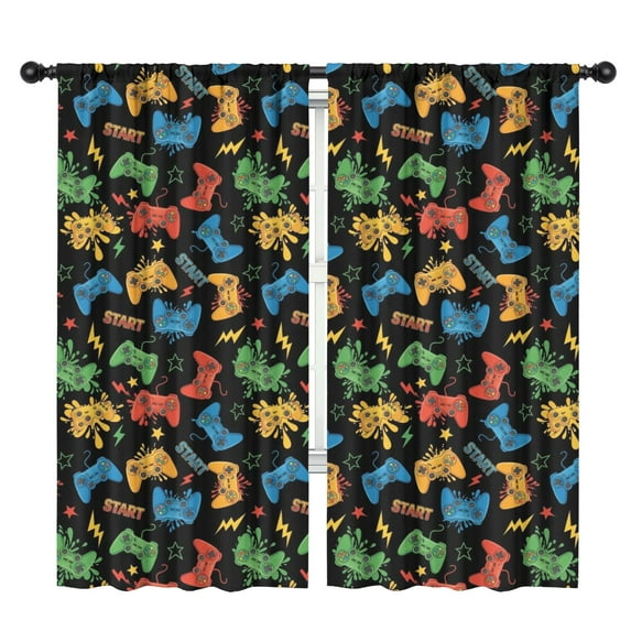 Blackout Kids Curtains,Colorful Games Controller Black Pattern ...