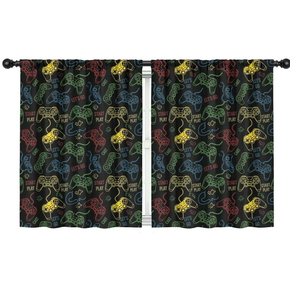 Blackout Kids Curtains,Colorful Games Sign Black Pattern Childrens ...