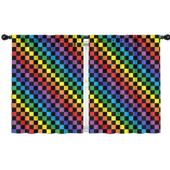 Blackout Kids Curtains,Colorful Rainbow Checkered Pattern Childrens ...