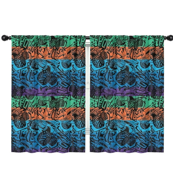 Blackout Kids Curtains,Colorful Stripe Monster Cartoon Trucks Pattern ...