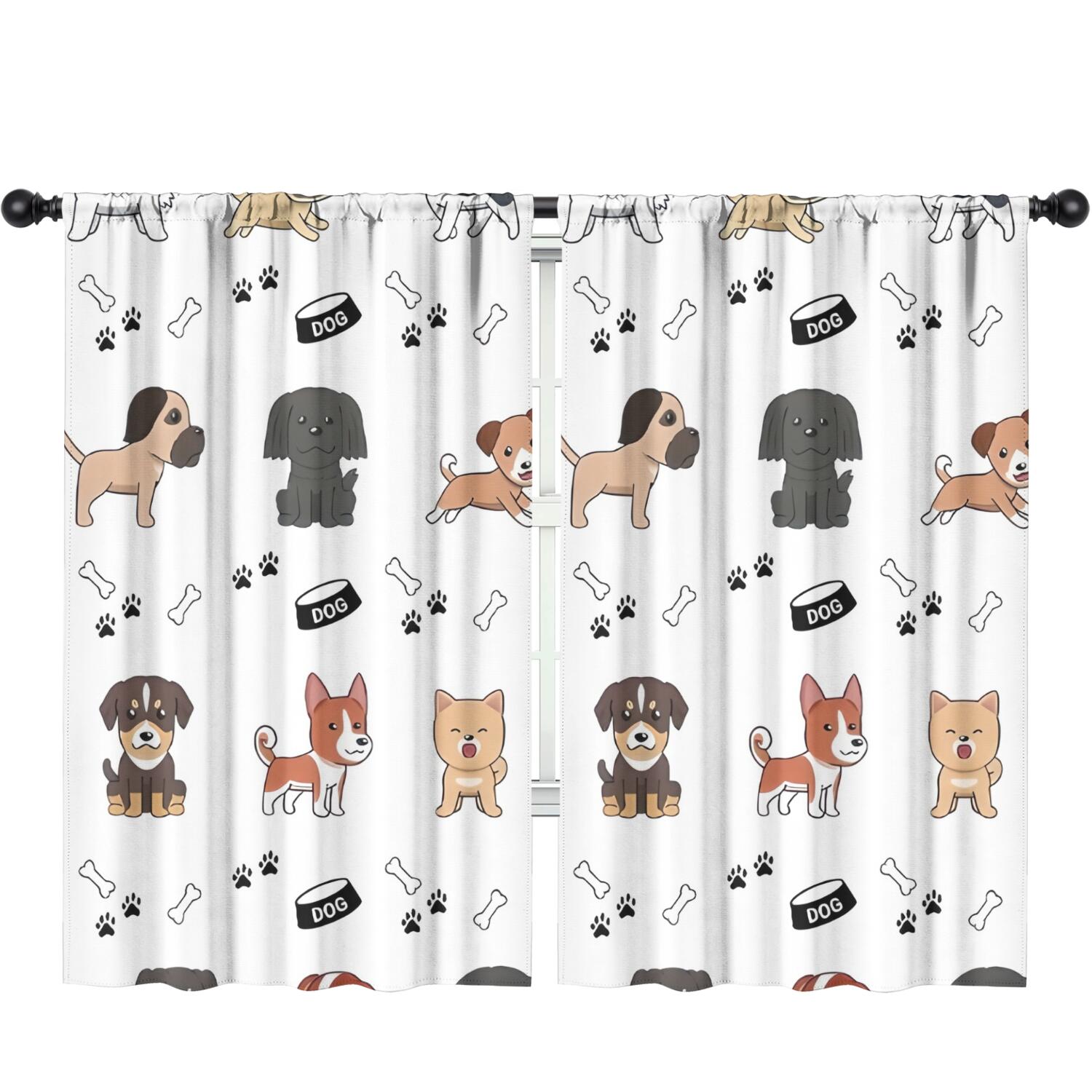 Blackout Kids Curtains,Cute Dogs Childrens Insulated Curtains Set Of 2 ...