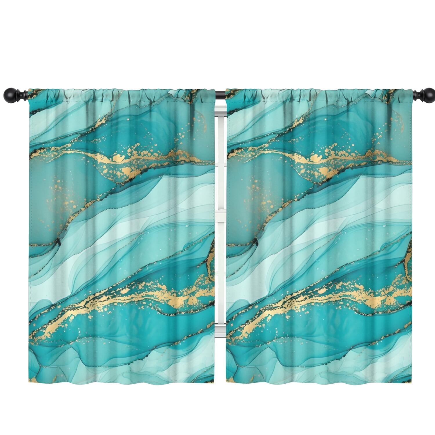 Blackout Kids Curtains,Cyan Marble Gold Spot Pattern Childrens ...