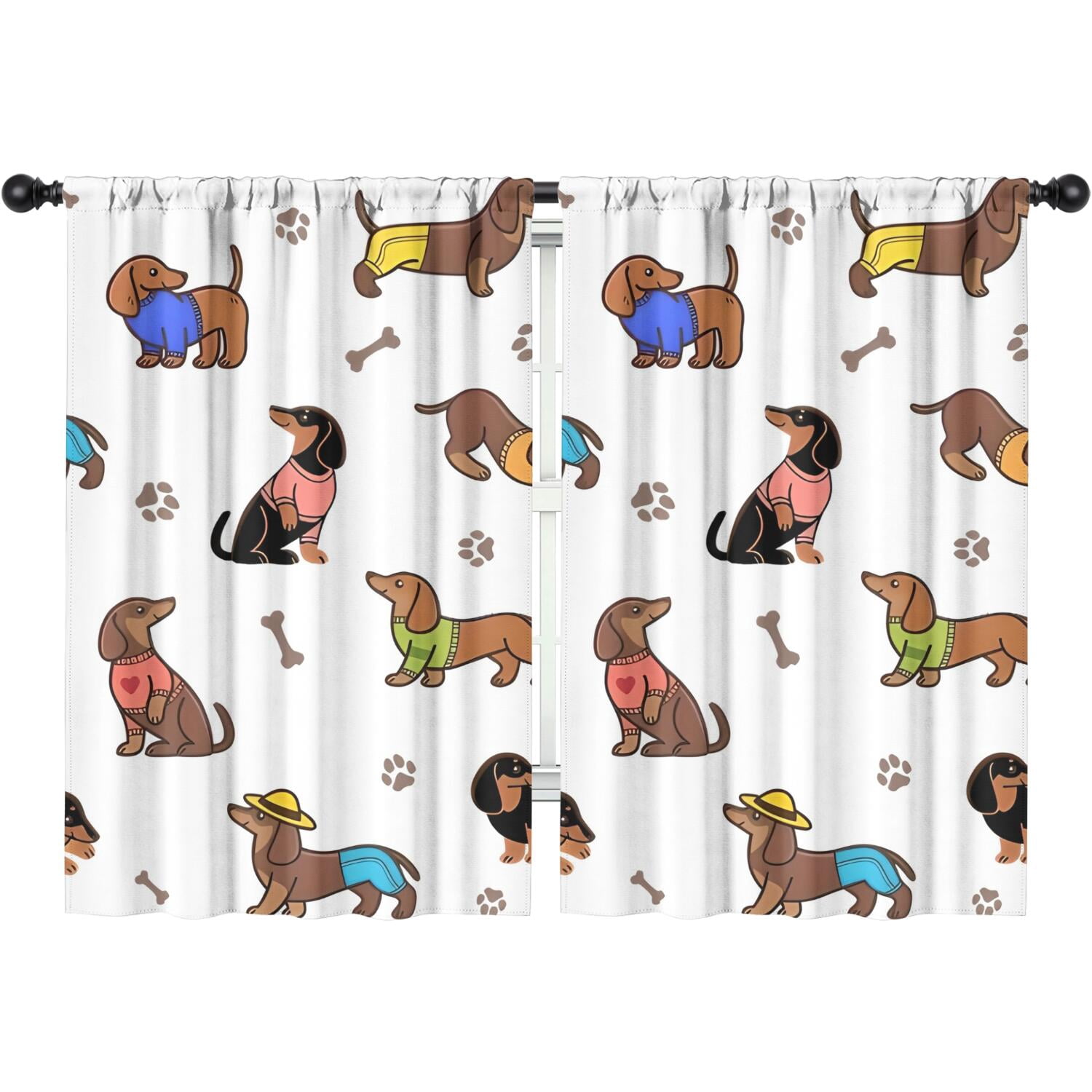 Blackout Kids Curtains,Dachshund Footprint Bone Childrens Insulated ...
