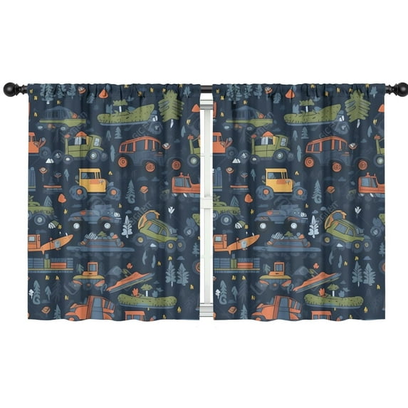 Blackout Kids Curtains,Dark Blue Cartoon Vehicle Pattern Childrens ...