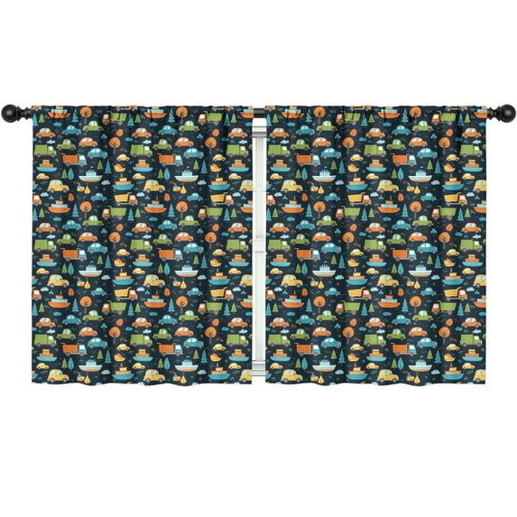 Blackout Kids Curtains,Dark Blue Cartoon Vehicles Tree Pattern ...