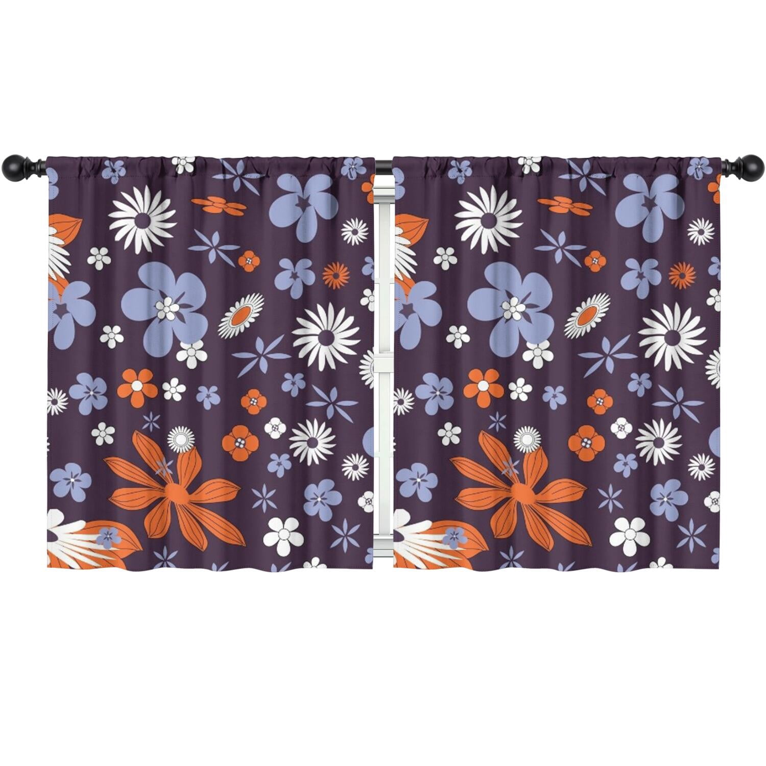 Blackout Kids Curtains,Darkpurple Daisy Flower Orange Petals Pattern ...