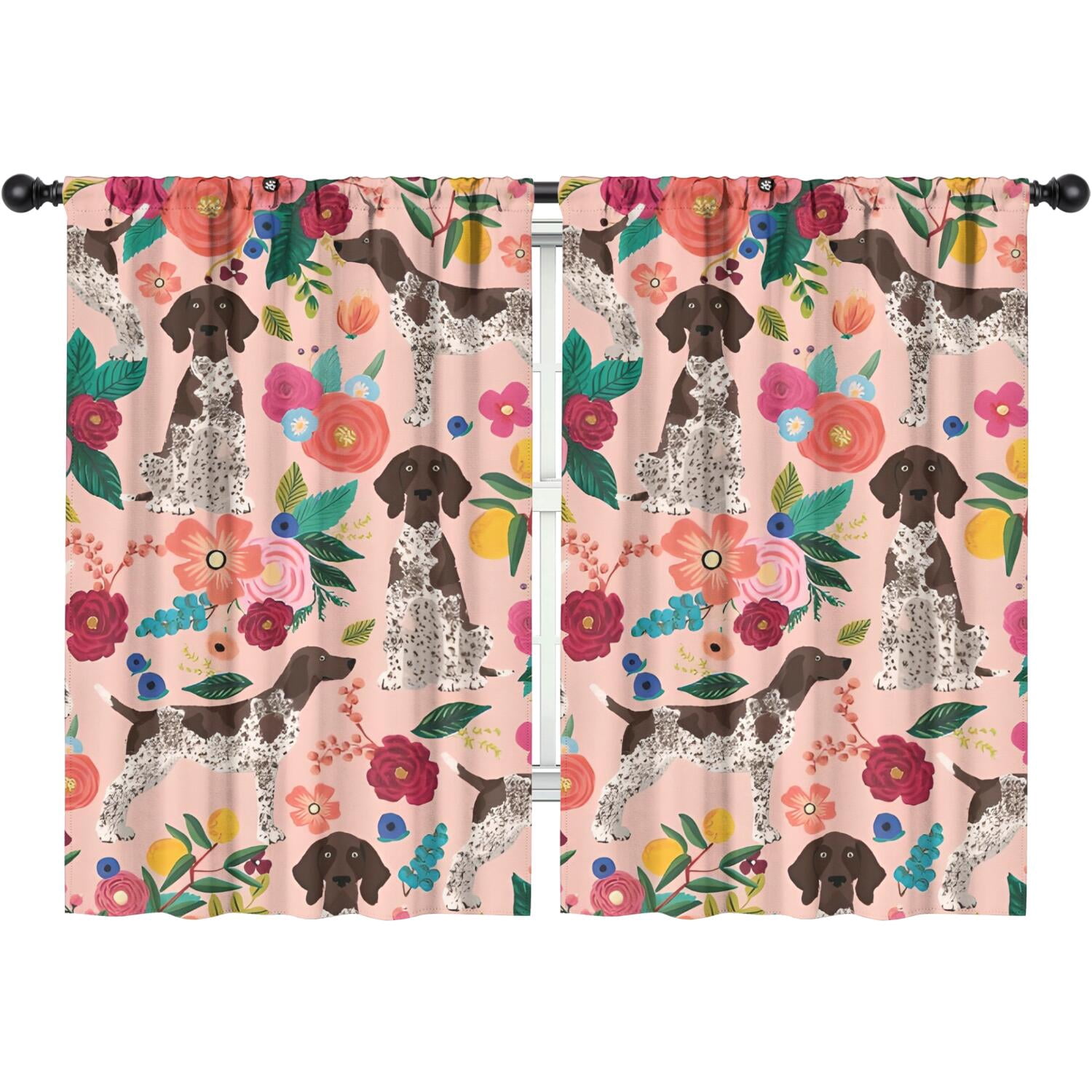 Blackout Kids Curtains,Dogs with Flowers Childrens Insulated Curtains ...
