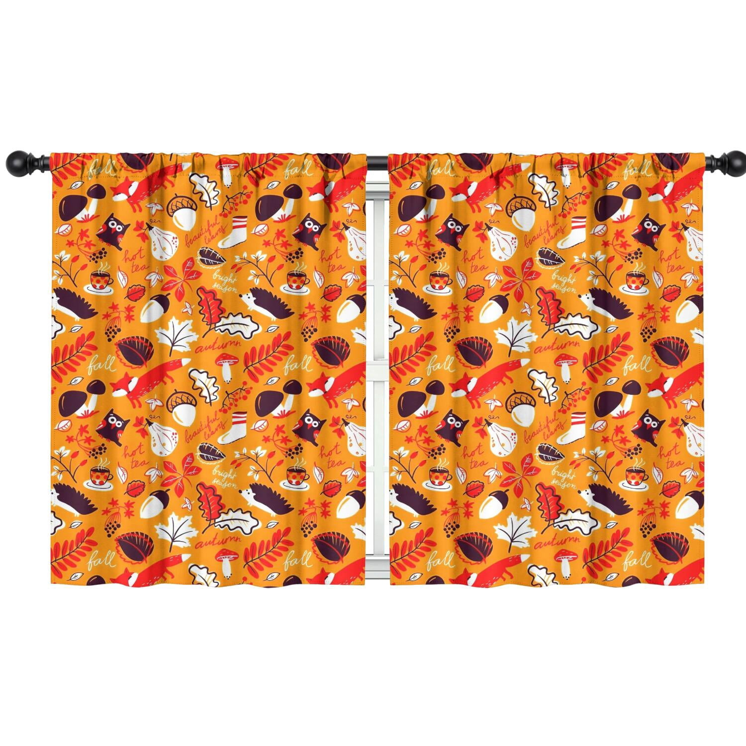 Blackout Kids Curtains,Fall Hedgehog Leaves Childrens Insulated ...
