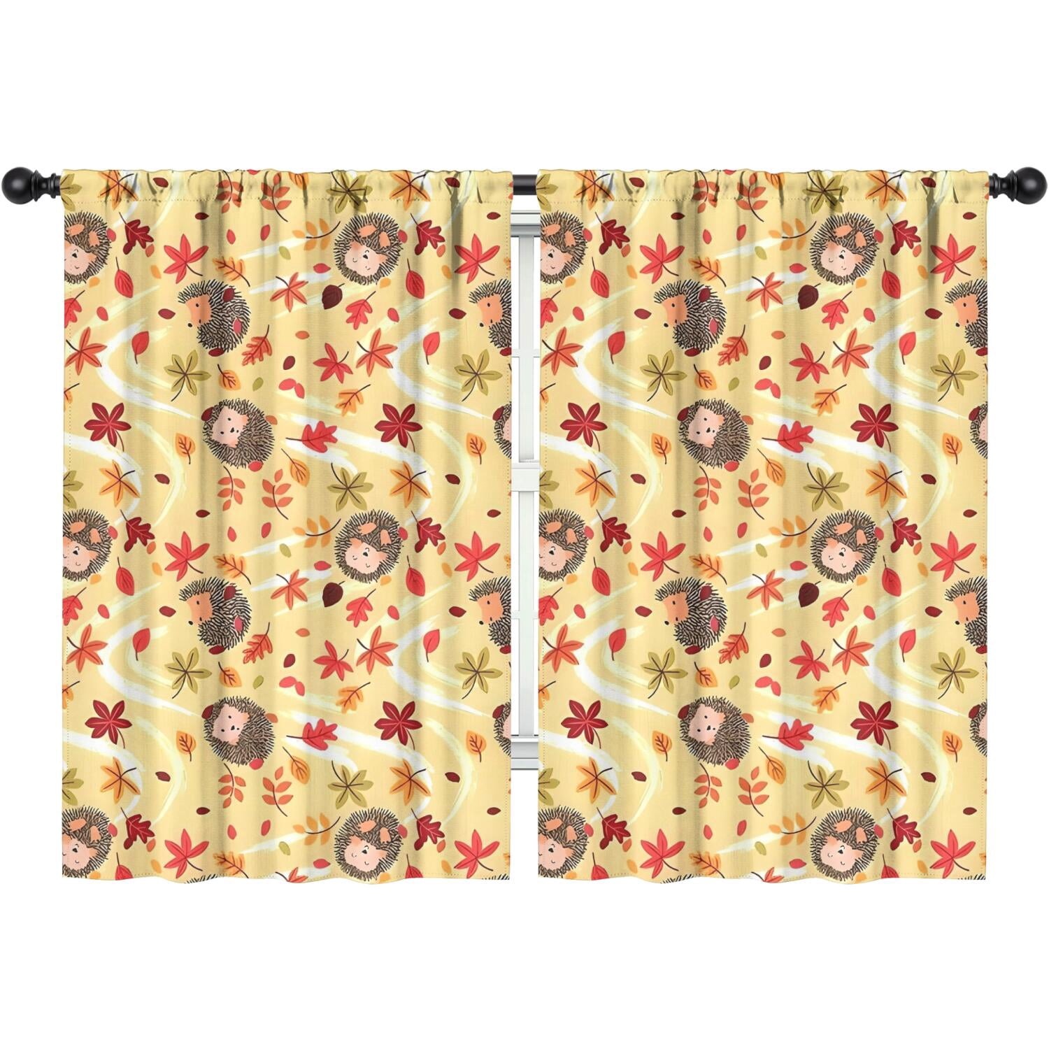 Blackout Kids Curtains,Fall Hedgehog and Leaves Childrens Insulated ...