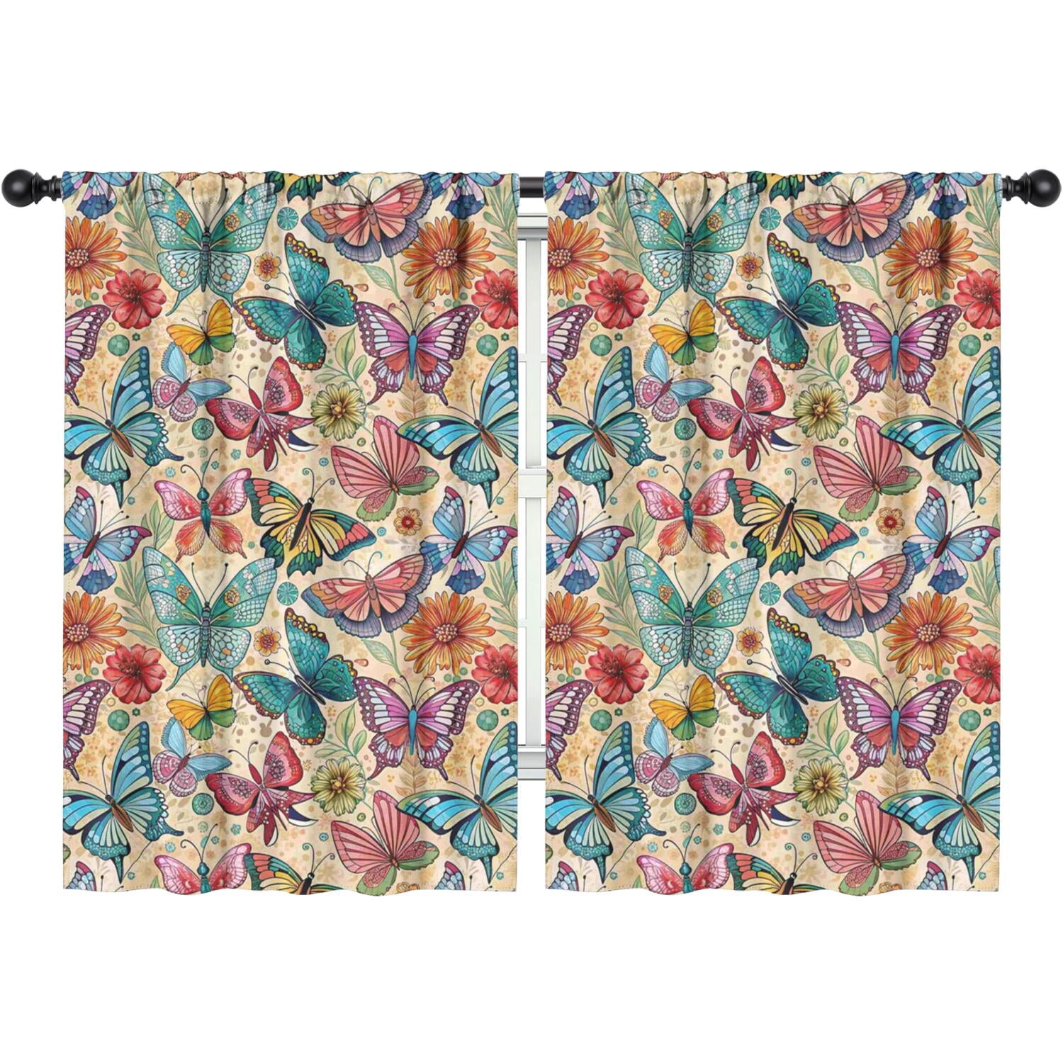 Blackout Kids Curtains,Flower and Butterfly Childrens Insulated ...