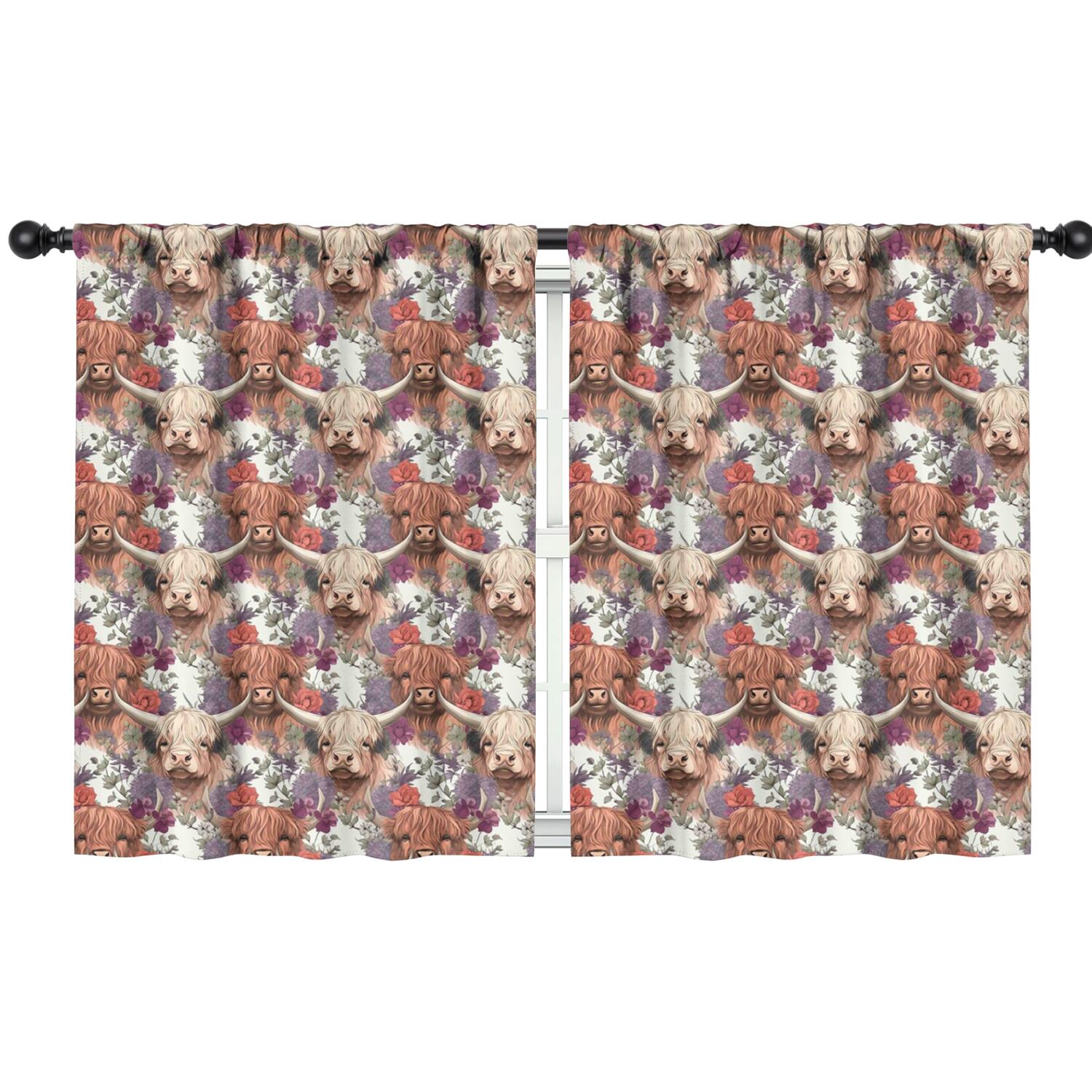 Blackout Kids Curtains,Flower and Highland Cow Childrens Insulated ...