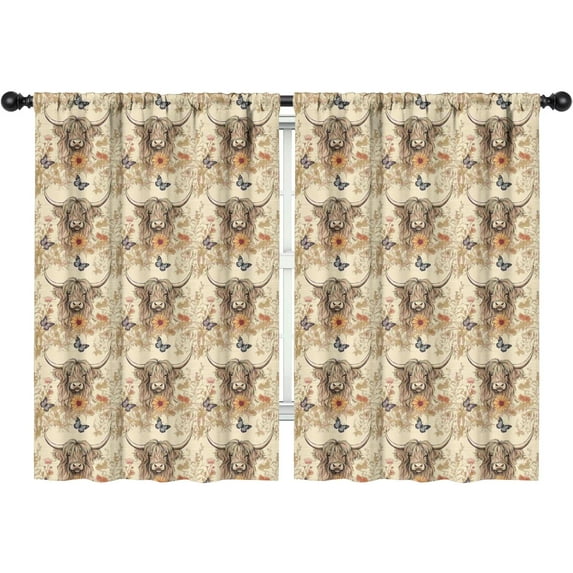 Blackout Kids Curtains,Flower and Highland Cow Childrens Insulated ...