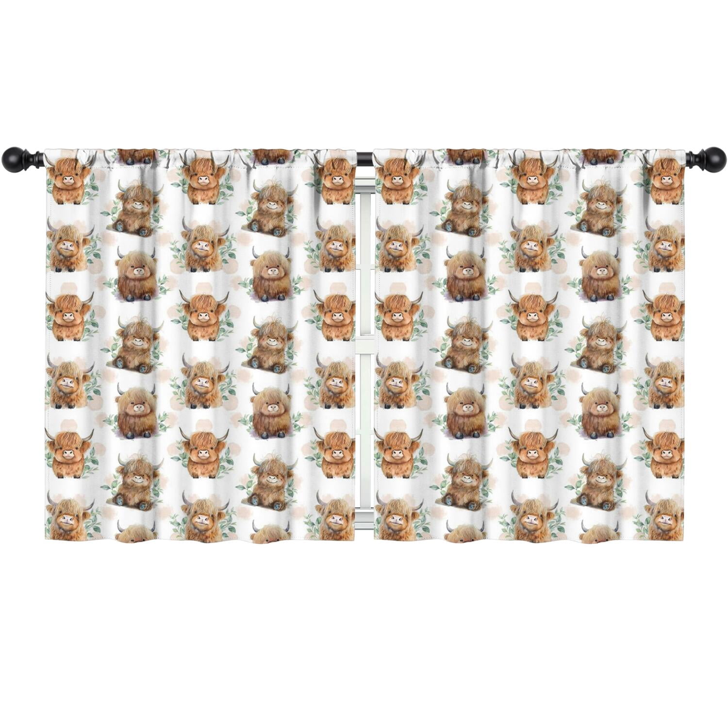 Blackout Kids Curtains,Flower and Highland Cow Childrens Insulated ...