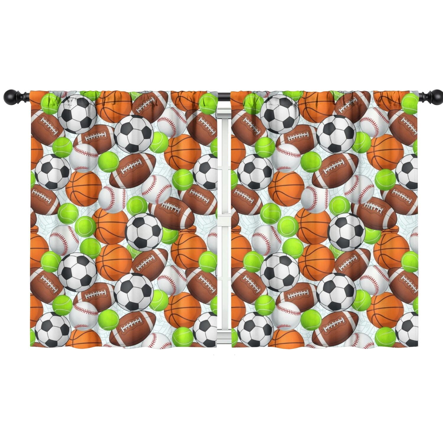 Blackout Kids Curtains,Football and Tennisball White Pattern Children's ...