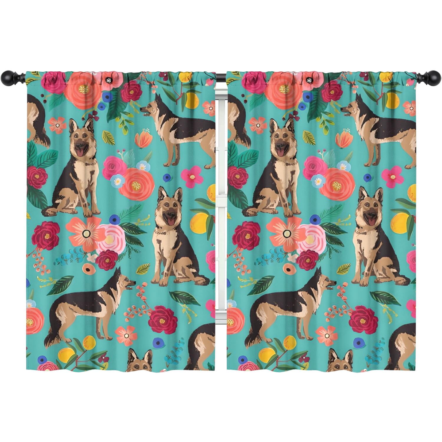 Blackout Kids Curtains,German Shepherd with Flowers Childrens Insulated ...