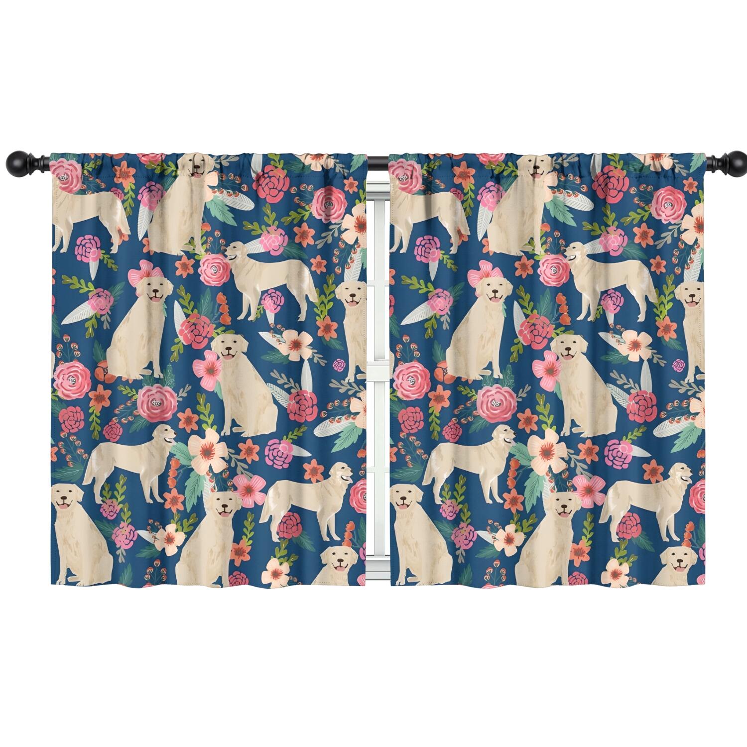 Blackout Kids Curtains,Golden Retriever Dog and Flower Childrens ...