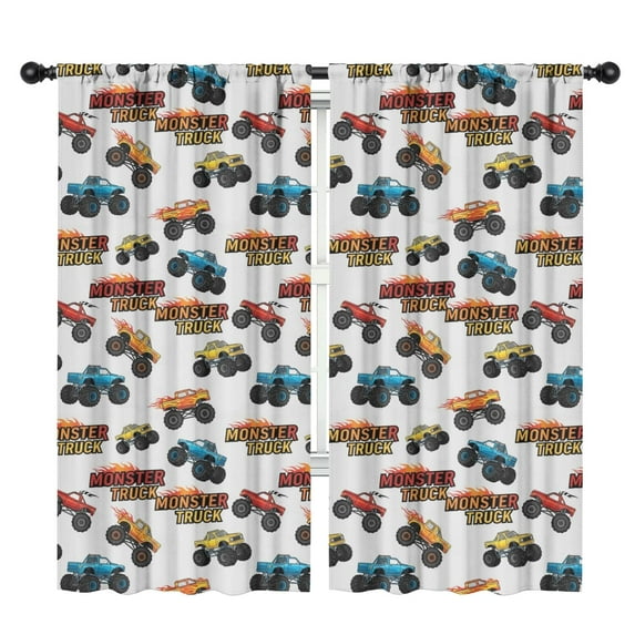 Blackout Kids Curtains,Gray Monster Cartoon Trucks Flame Pattern ...