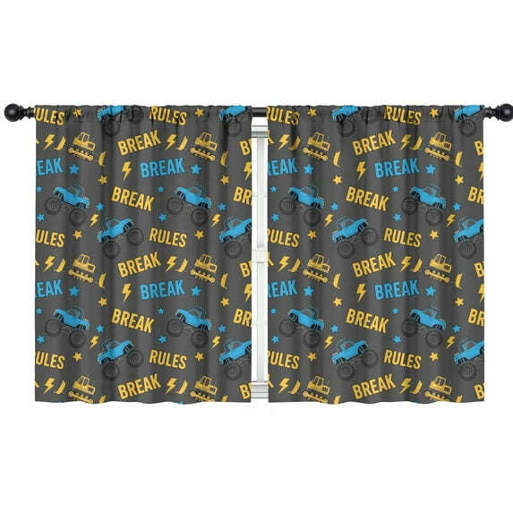 Blackout Kids Curtains,Gray Monster Cartoon Trucks Rule Pattern ...