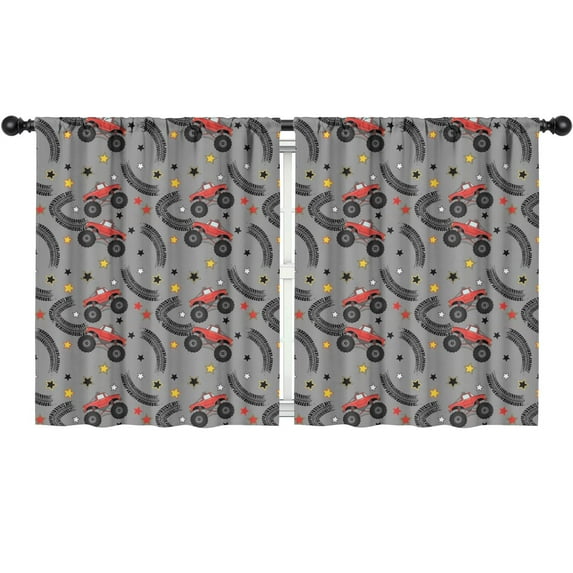 Blackout Kids Curtains,Gray Monster Cartoon Trucks Star Pattern ...