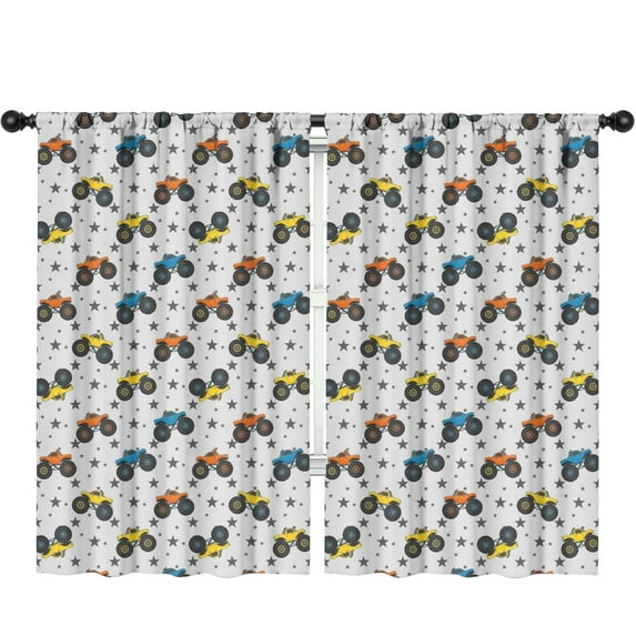 Blackout Kids Curtains,Gray Star Monster Cartoon Trucks Pattern ...
